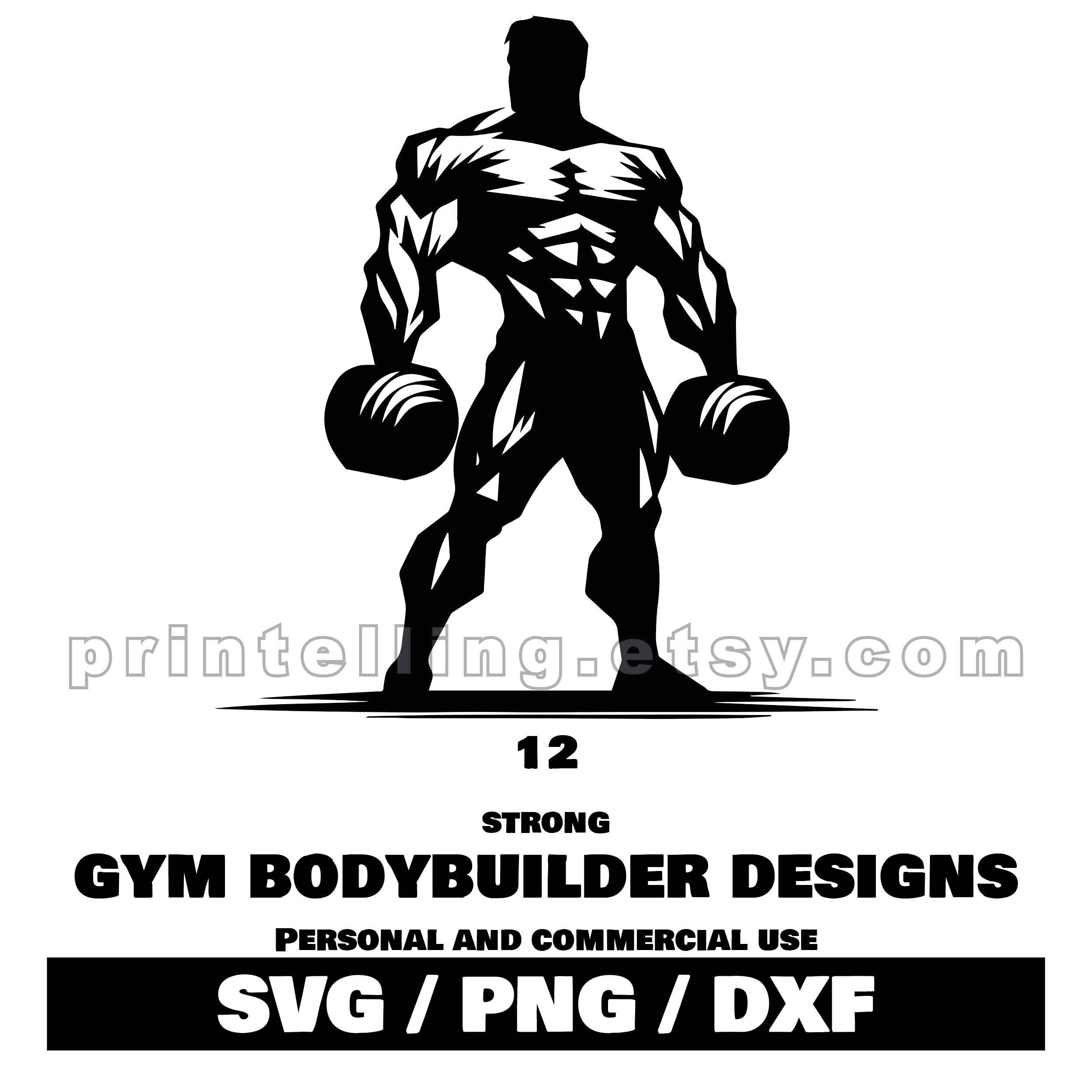 Bodybuilder SVG, PNG, DXF Bundle 12 Clipart Designs for Gym and Fitness ...