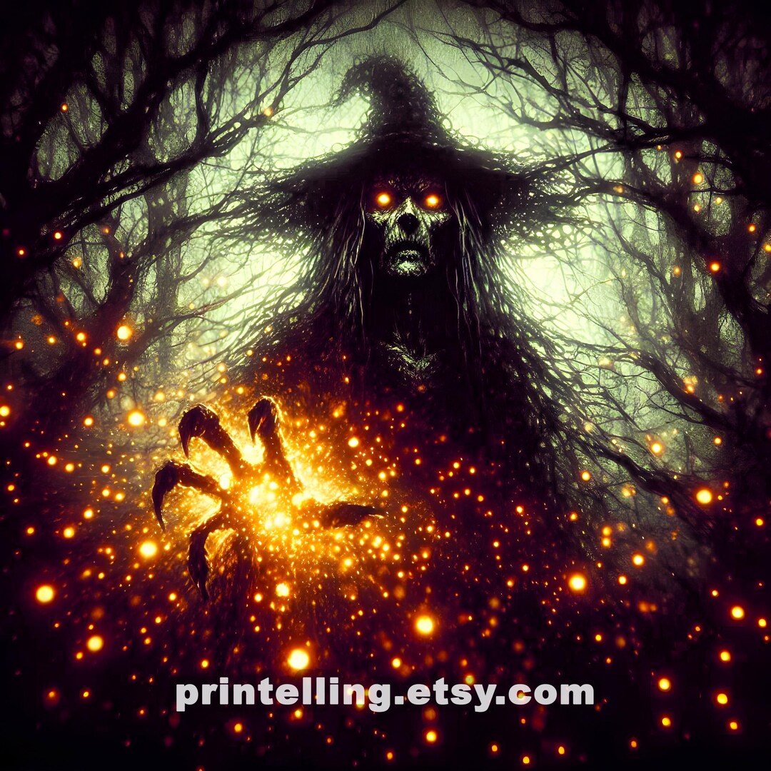Creepy Witch Print, Evil Macabre Decor With Sinister Witch in Eerie ...