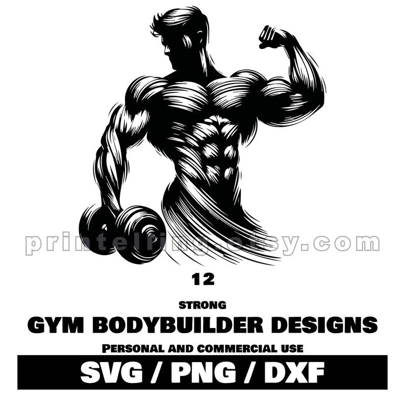 Bodybuilder SVG, PNG, DXF Bundle 12 Clipart Designs for Gym and Fitness ...