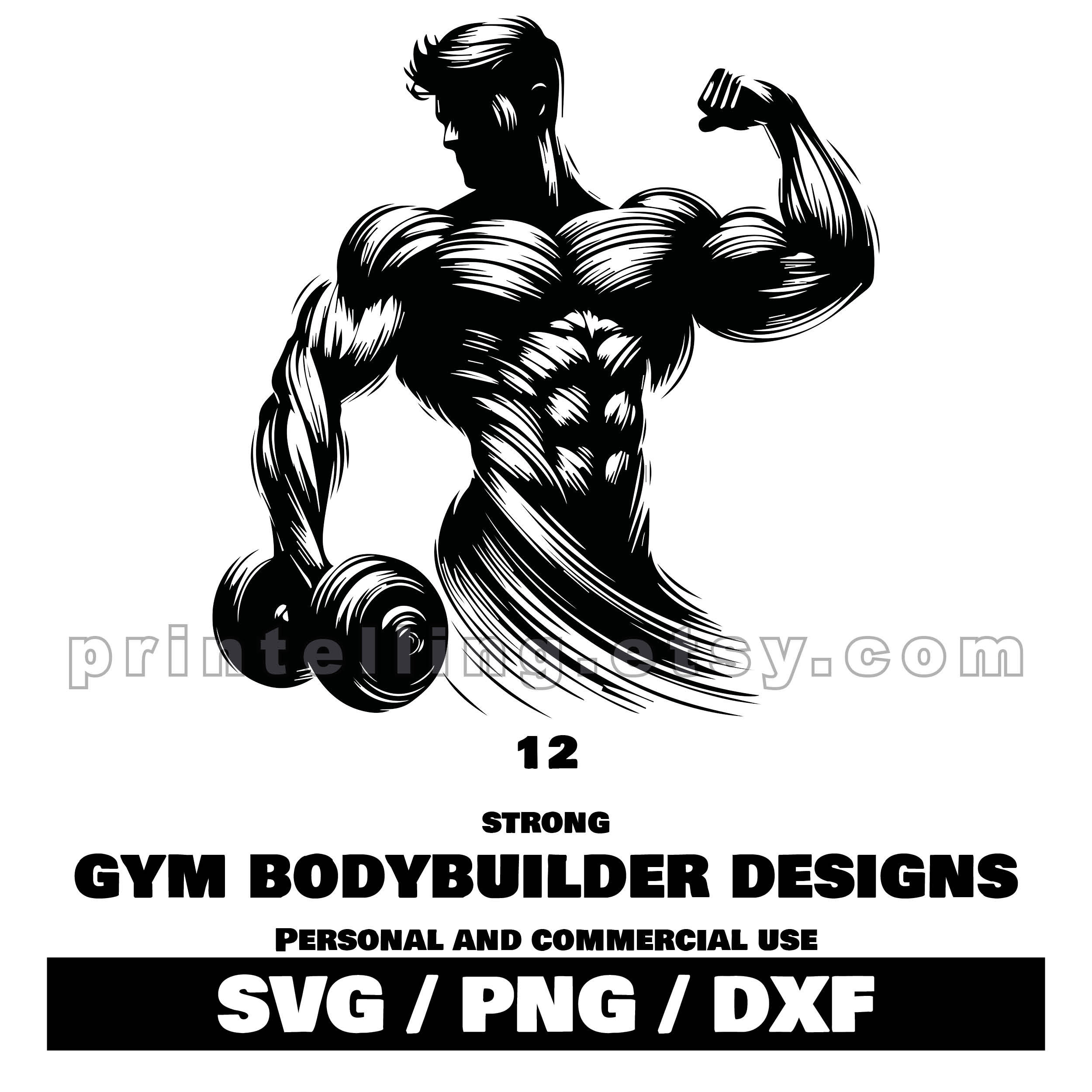 Bodybuilder SVG, PNG, DXF Bundle 12 Clipart Designs for Gym and Fitness ...