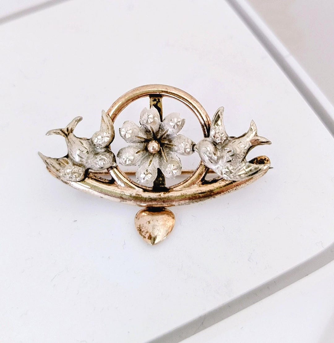 Antique Swedish Silver Bird and Heart Brooch. Early 20th Century ...