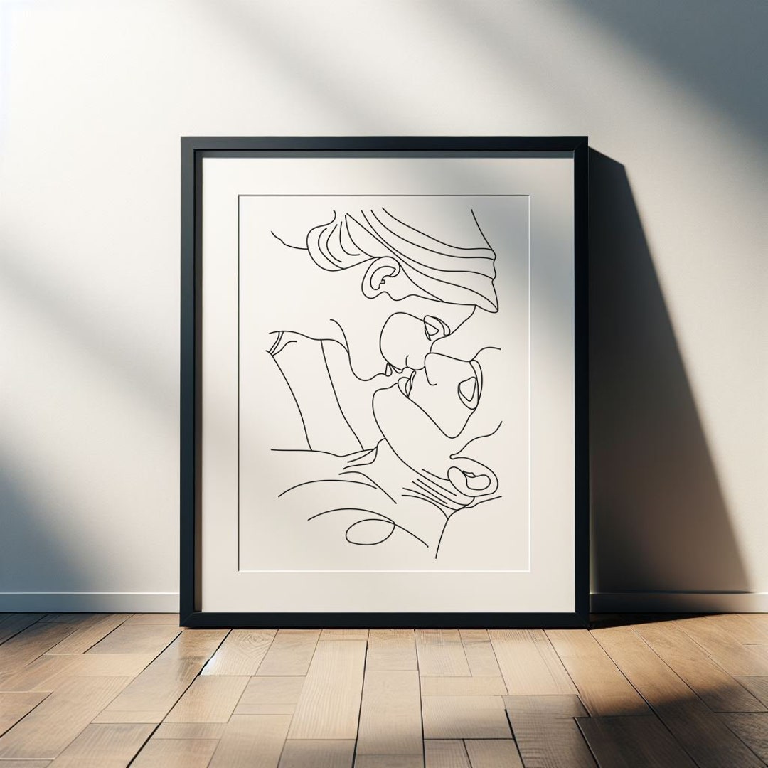 Romantic Couple Line Art Modern Wall Decor Line Art Bedroom - Etsy