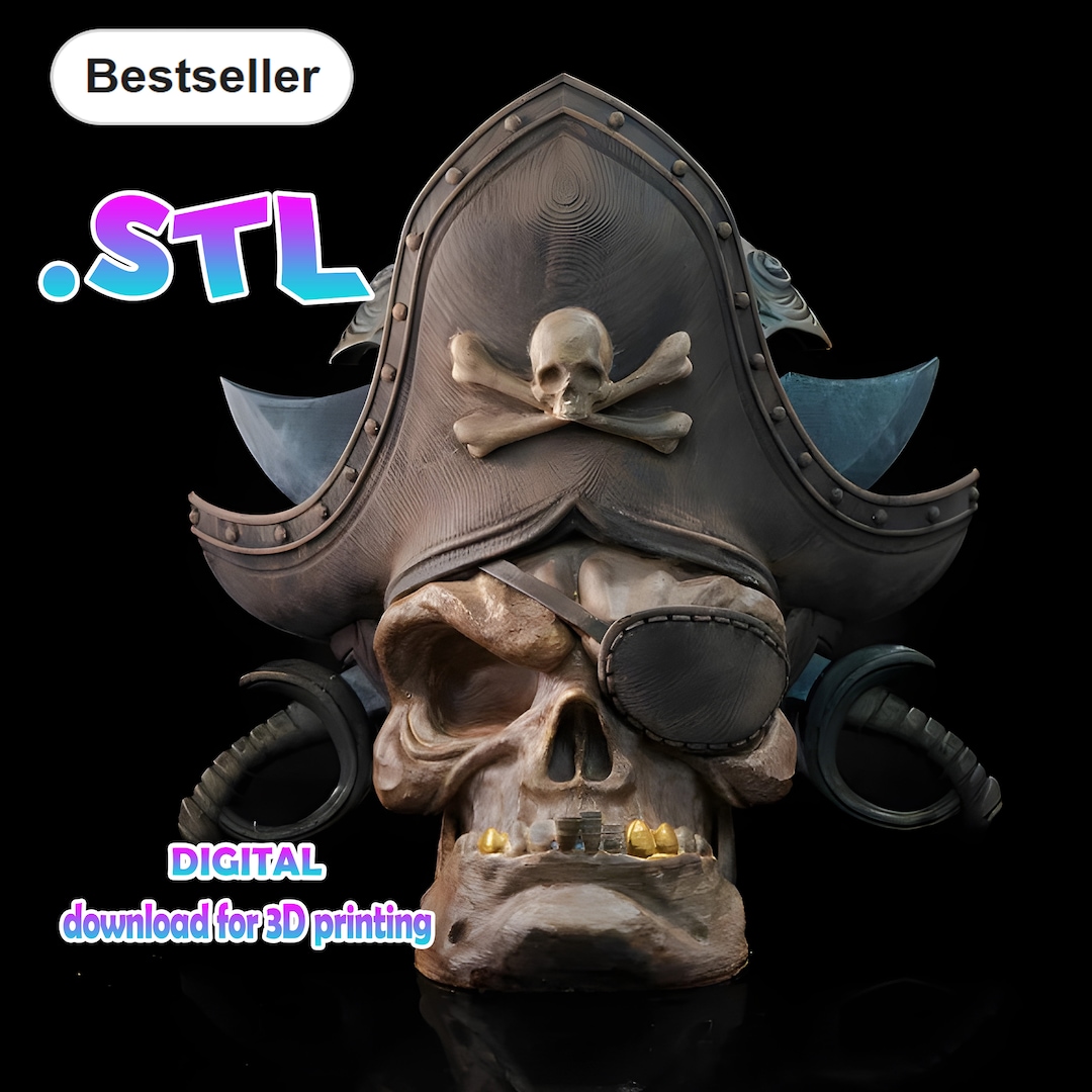 Pirate Skull Digital .STL File for 3D Printing, Articulated Fidget ...