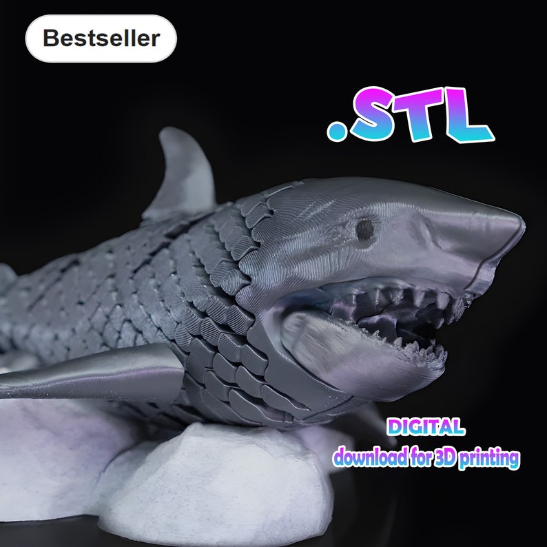 Shark Digital .STL File for 3D Printing, Articulated Fidget Figure ...