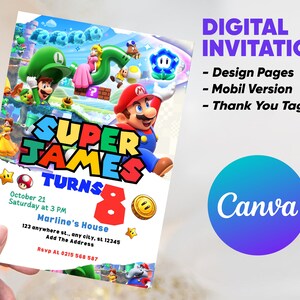 Editable Super Mario Wonder Invitation Digital, FREE Mario Thank You ...