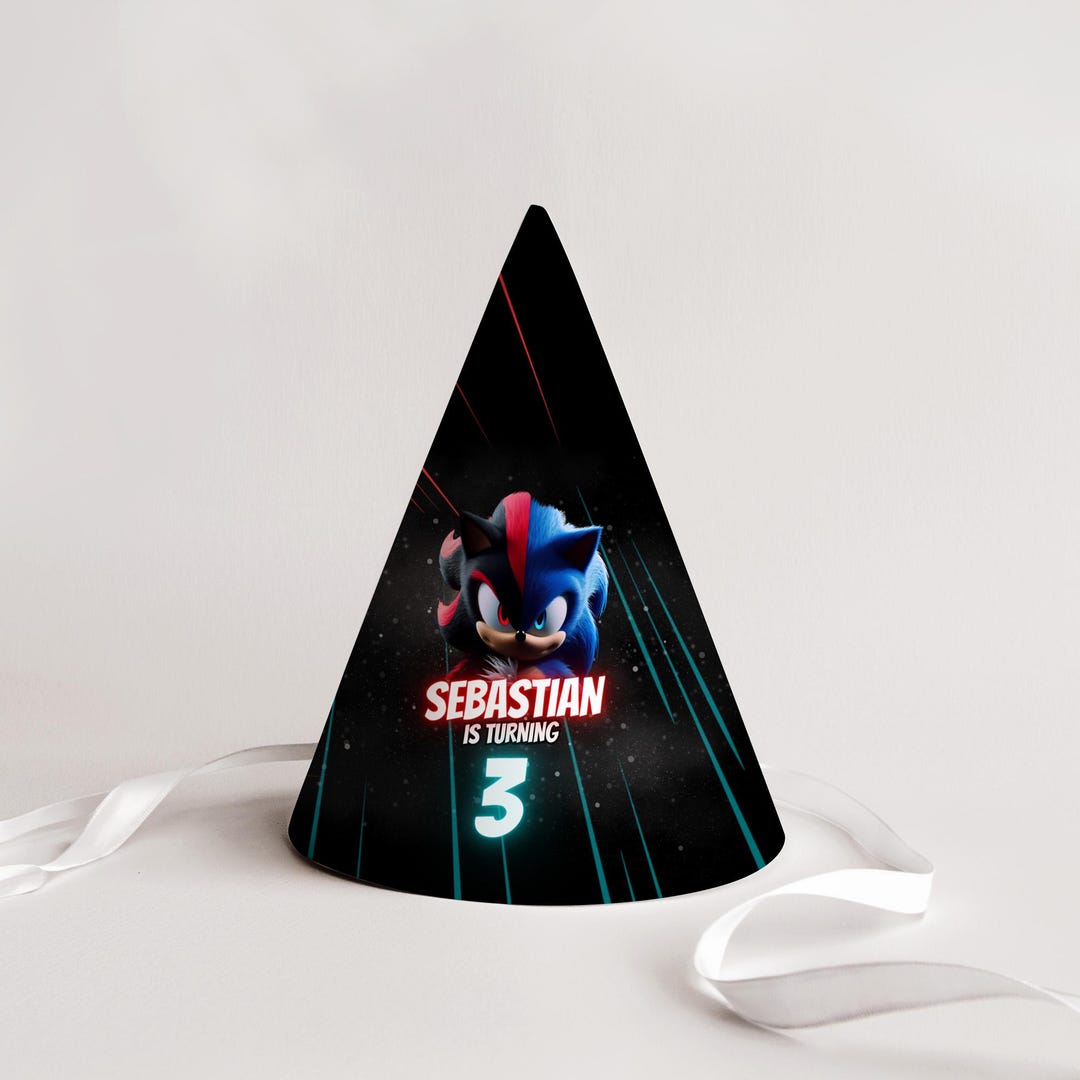 Editable Sonic the Hedgehog 3 Birthday Party Hat Cone, Sonic Kids ...