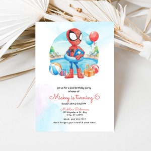 Pool Party Birthday Invitation, Spidey and His Amazing Friends Birthday ...