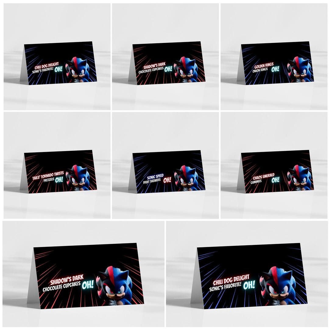 6 Editable Sonic the Hedgehog 3 Food Tent Card, Sonic the Hedgehog 3 ...