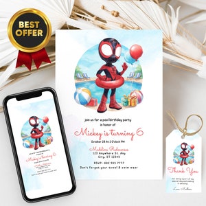 Pool Party Birthday Invitation, Spin Spidey and His Amazing Friends ...