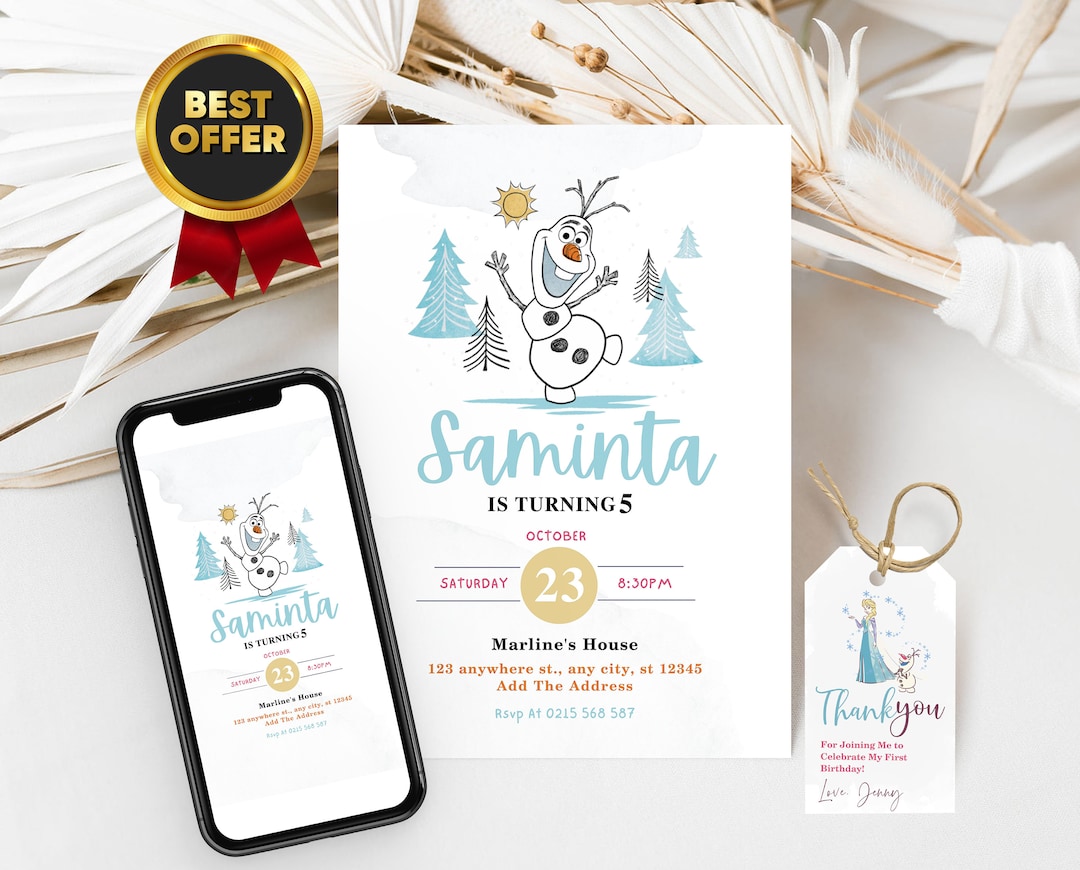 Custom Olaf Frozen Birthday Invitation Personalized Digital Design ...