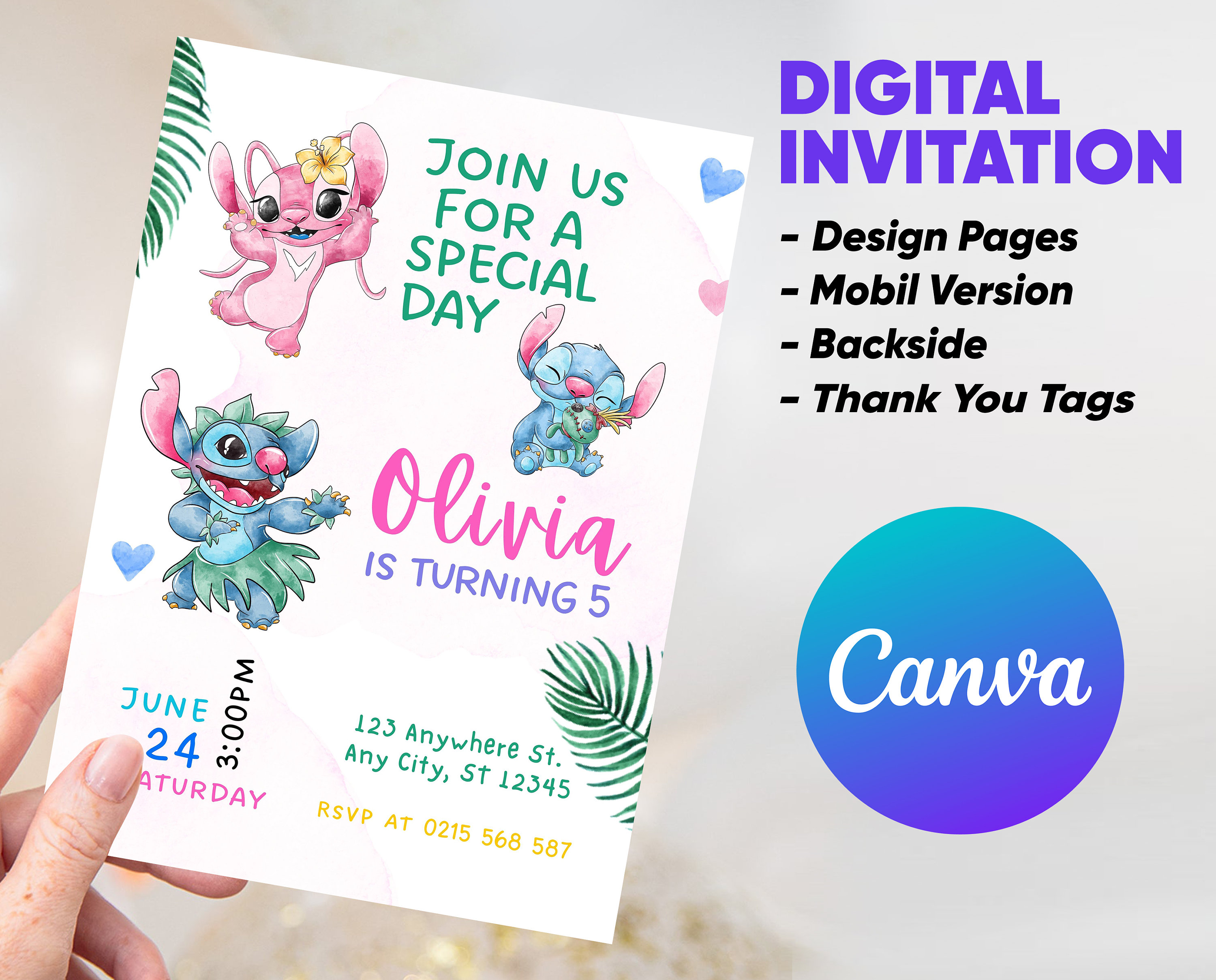 Editable Stitch and Angel Invitation Template FREE Thank You Tags ...