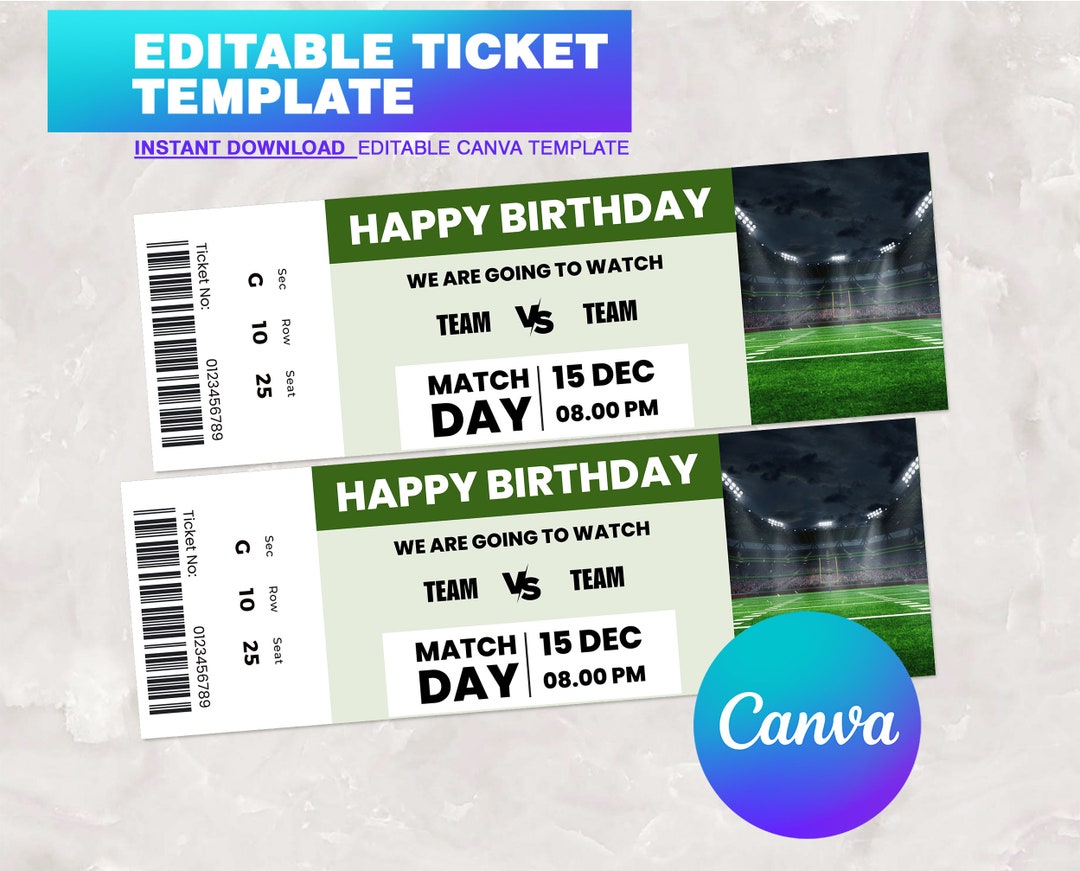 Editable Football Ticket Birthday Present, Editable Football Ticket ...