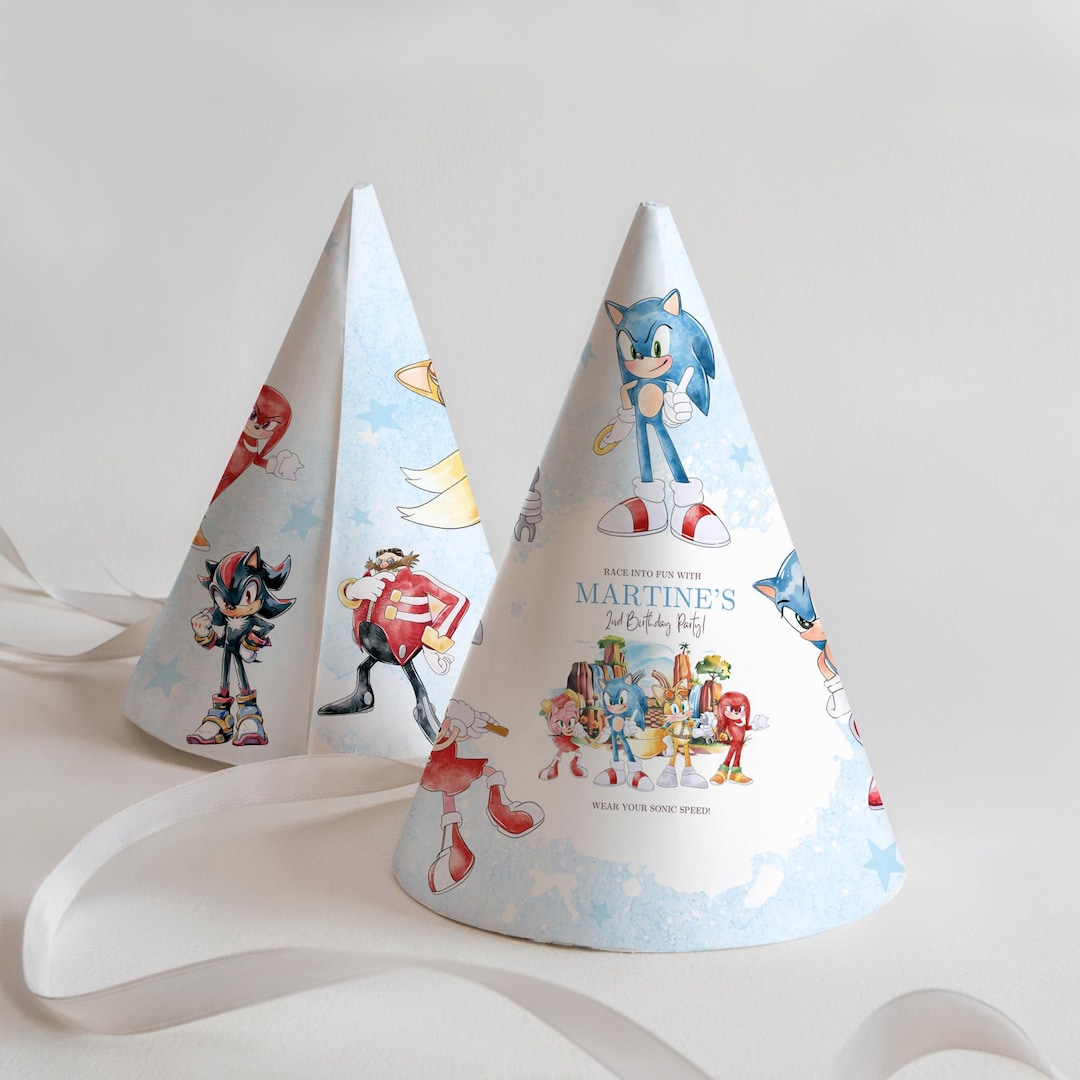 Editable Sonic Birthday Party Hat Cone, Sonic Kids Birthday Party ...