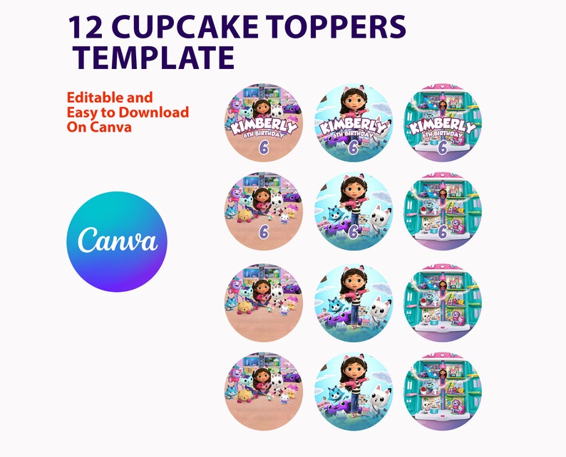 Editable Gabby Dollhouse Cake Topper Gabby Dollhouse Cupcake Topper ...