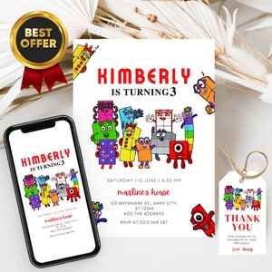 Editable Numberblocks Birthday Invitation FREE Numberblocks Thank You ...