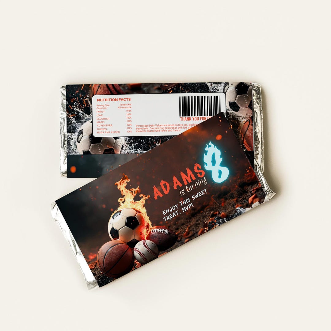 Editable All Sports Birthday Chocolate Bar Wrapper, All Sports Birthday ...