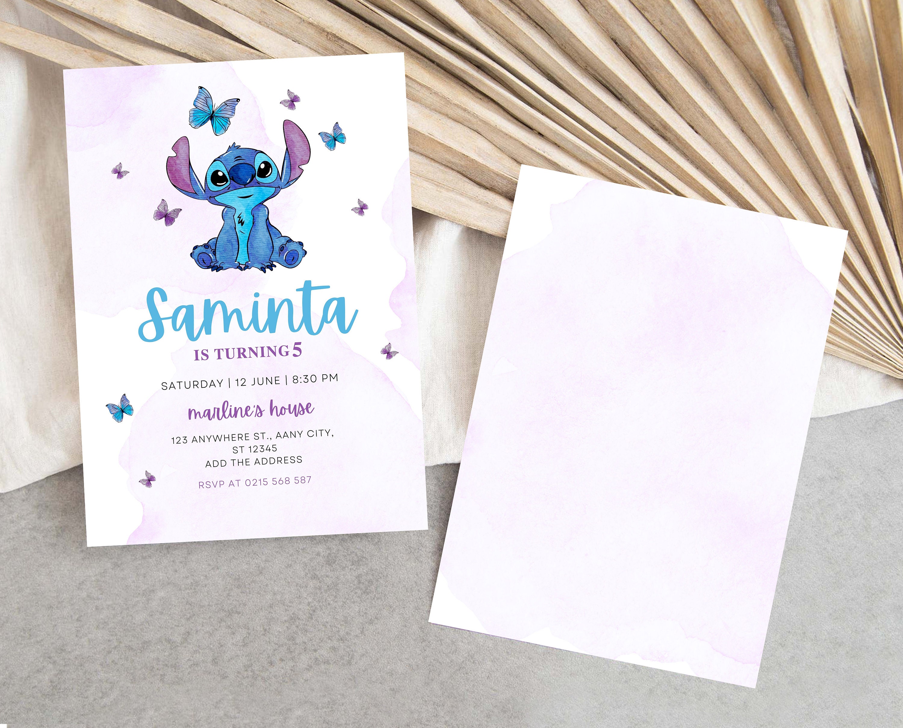 Editable Stitch Invitation Digital With Butterfly FREE Thank You Tags ...