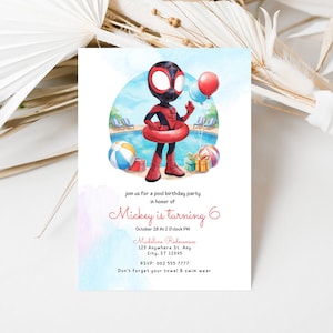 Pool Party Birthday Invitation, Spin Spidey and His Amazing Friends ...
