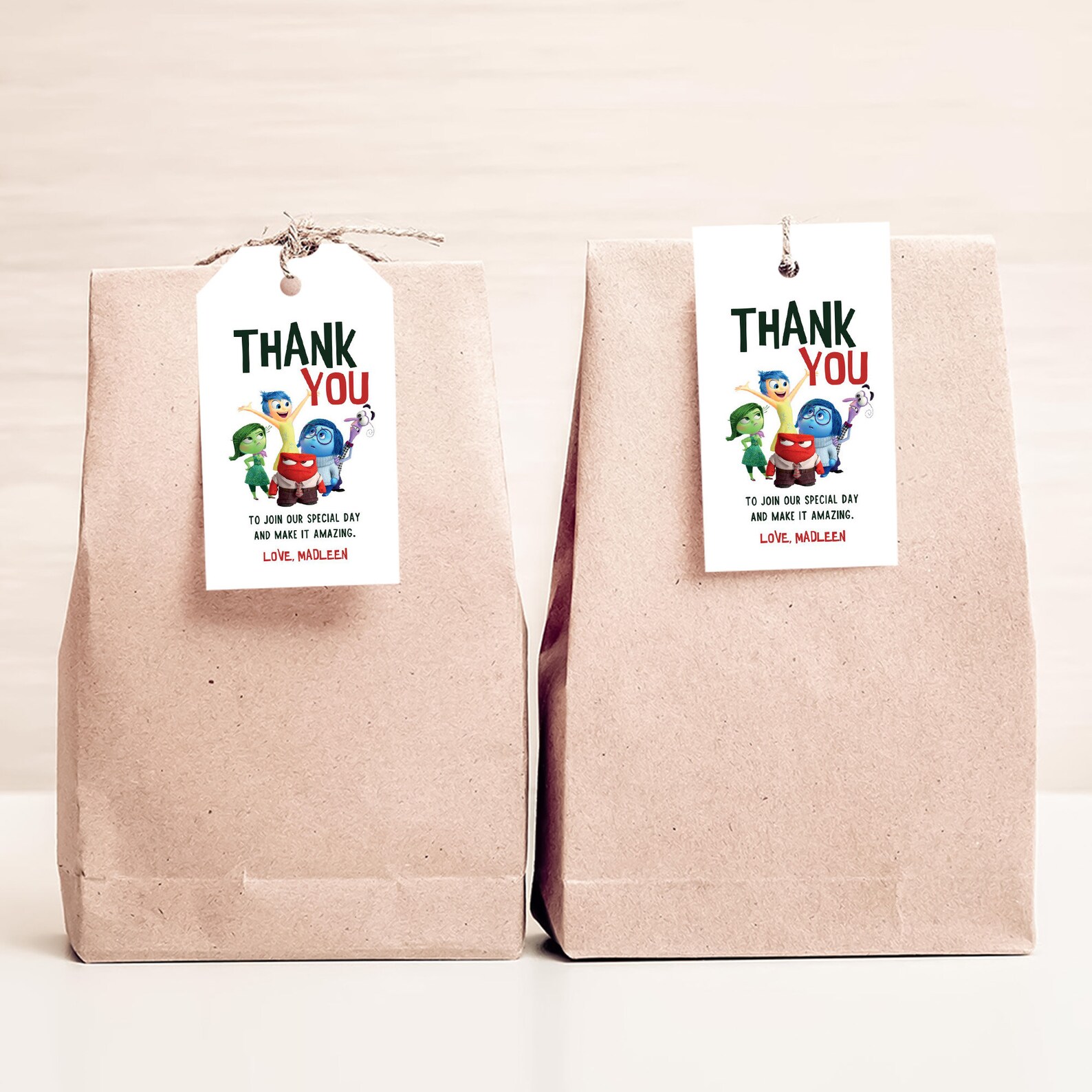 Inside Out 2 Birthday Thank You Tags Editable on Canva, Inside Out Tgas ...