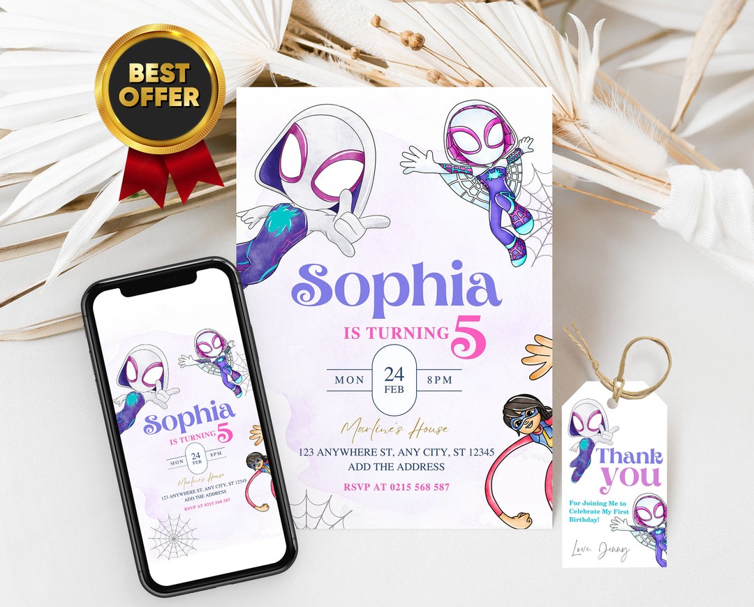 Editable Ghost Spider Invitation With FREE Ghost Spider Thank You Tags ...