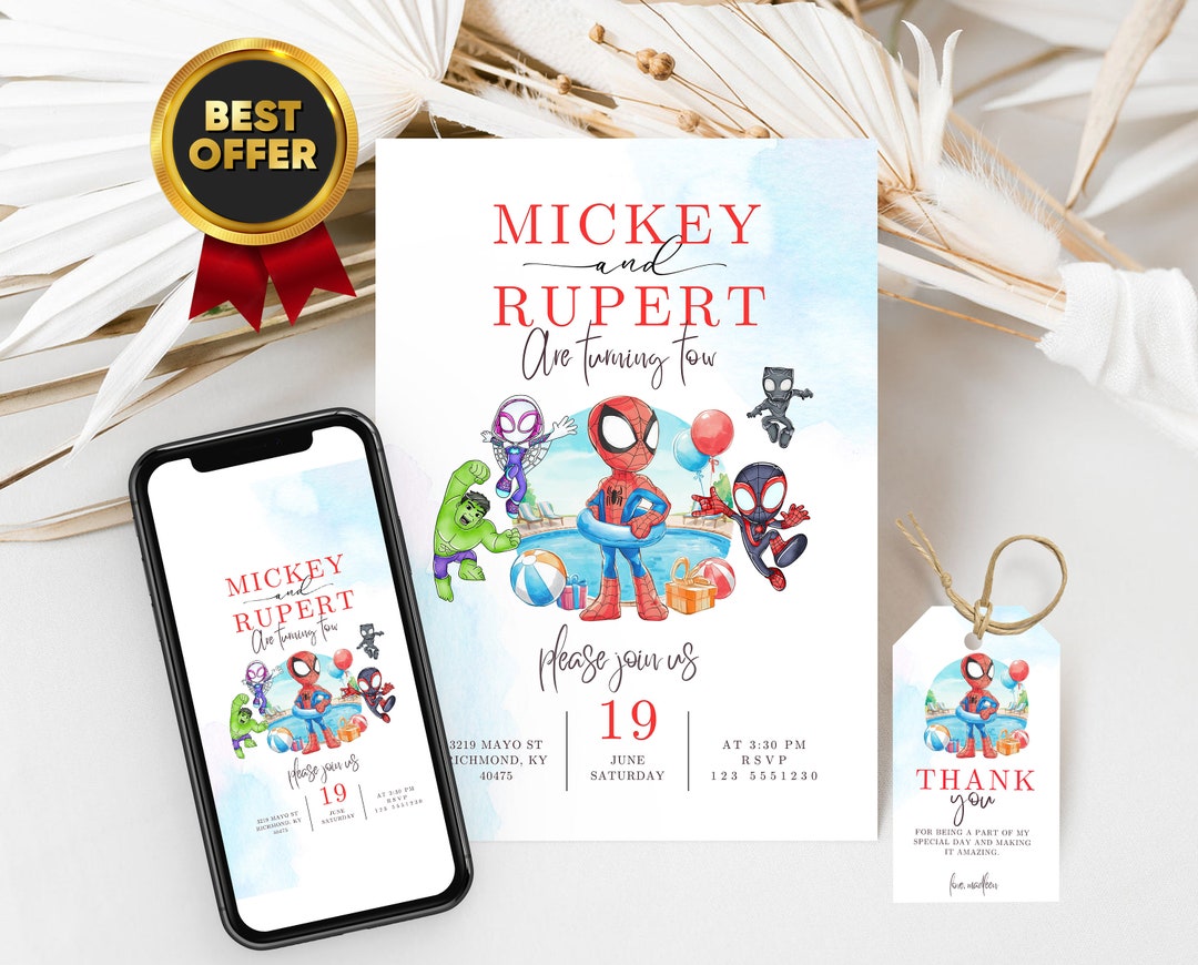 Joint Pool Party Birthday Invitation, Spidey and His Amazing Friends ...