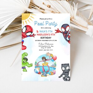 Joint Pool Party Birthday Invitation, Spidey and His Amazing Friends ...