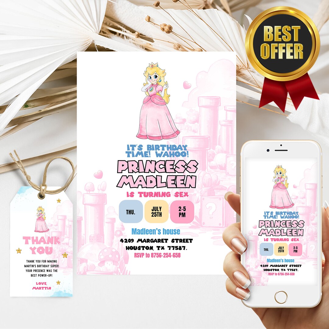 Editable Princess Peach Invitation Digital Download, FREE Princess ...