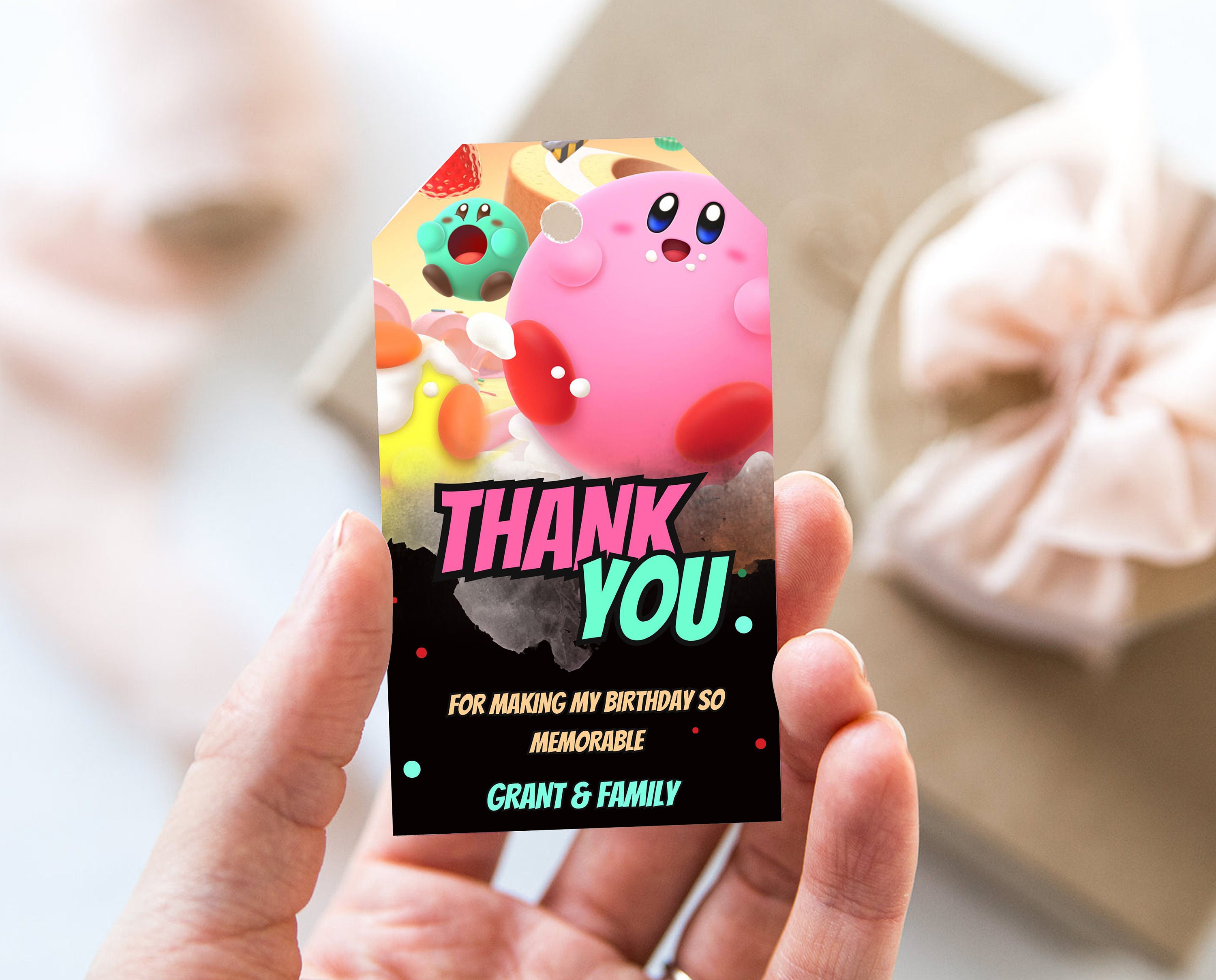 Kirby Birthday Invitation Digital Template FREE Kirby Thank You Tags ...