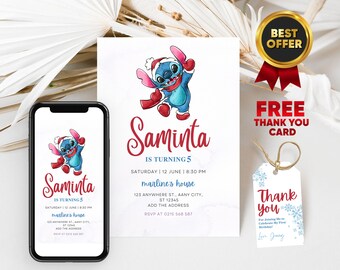 Editable Stitch Invitation Digital With Butterfly FREE Thank You Tags ...
