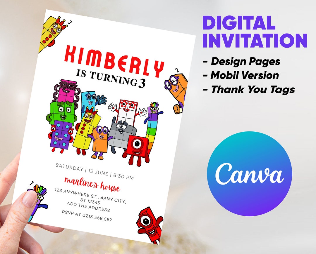 Editable Numberblocks Birthday Invitation FREE Numberblocks Thank You ...