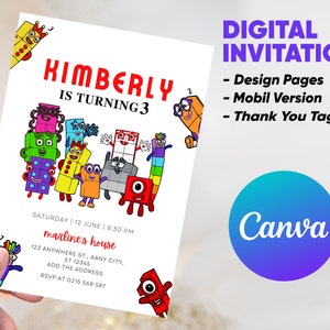 Editable Numberblocks Birthday Invitation FREE Numberblocks Thank You ...