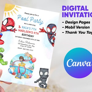 Joint Pool Party Birthday Invitation, Spidey and His Amazing Friends ...