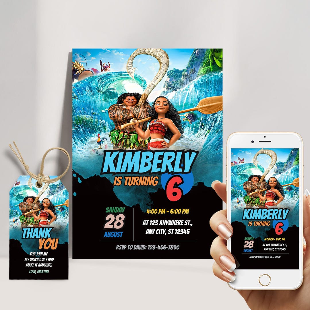 Editable Moana Birthday Invitation Kids Theme Party Invitation Template ...