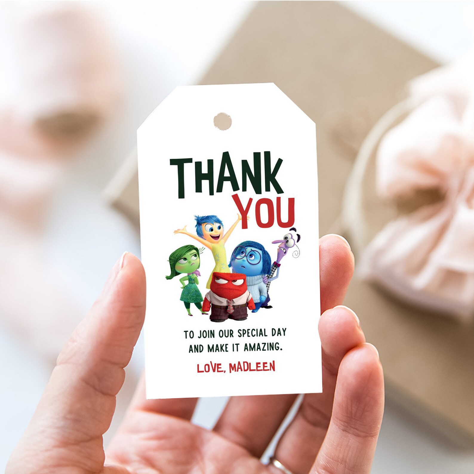 Inside Out 2 Birthday Thank You Tags Editable on Canva, Inside Out Tgas ...