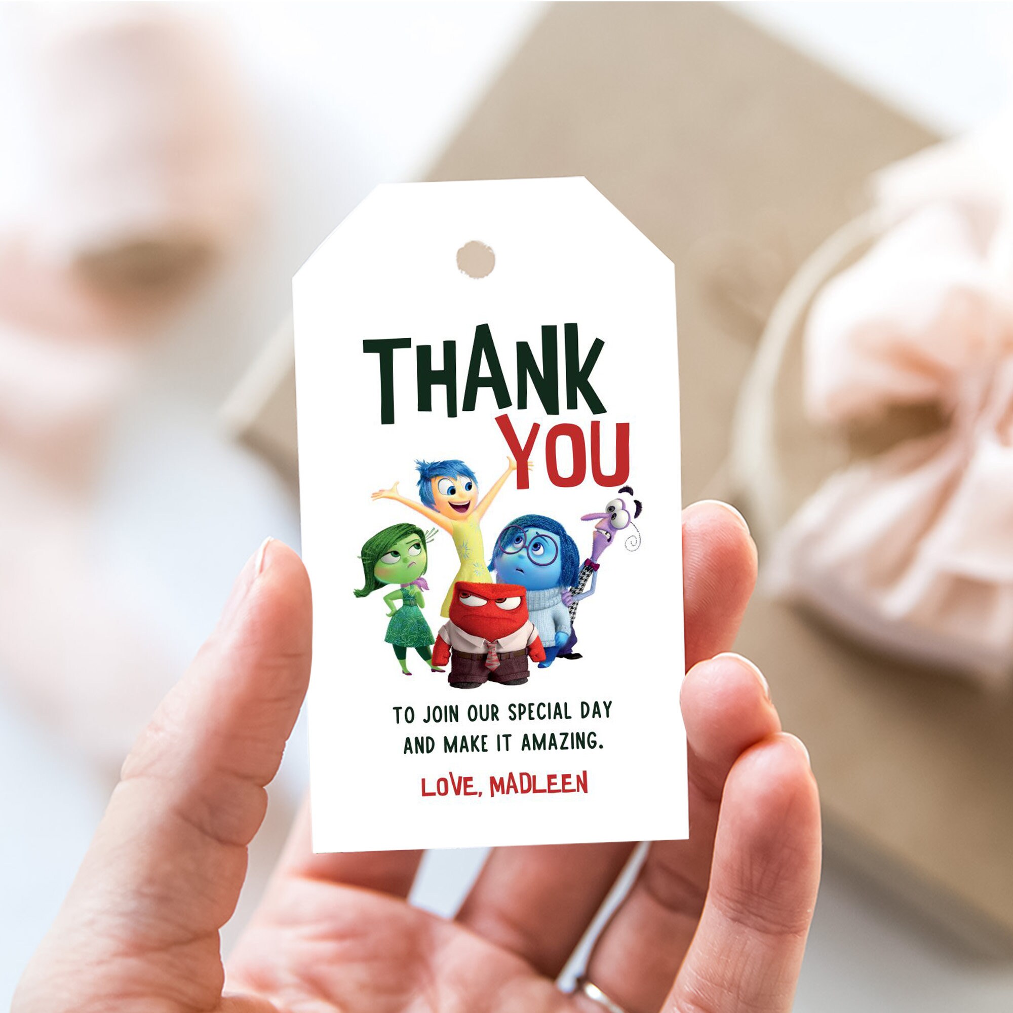 Inside Out 2 Birthday Thank You Tags Editable on Canva, Inside Out Tgas ...