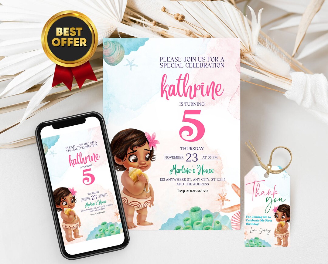 Baby Moana Birthday Invitations Baby Moana Invitation Baby Moana Evite ...