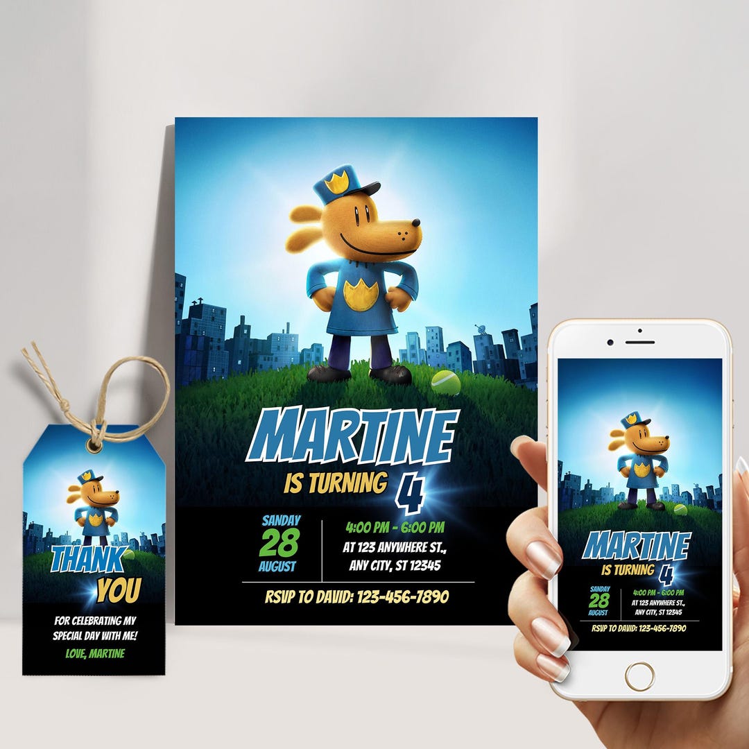 Editable Dog Man Birthday Invitation, Dog Man Invitation, Editable Kids ...