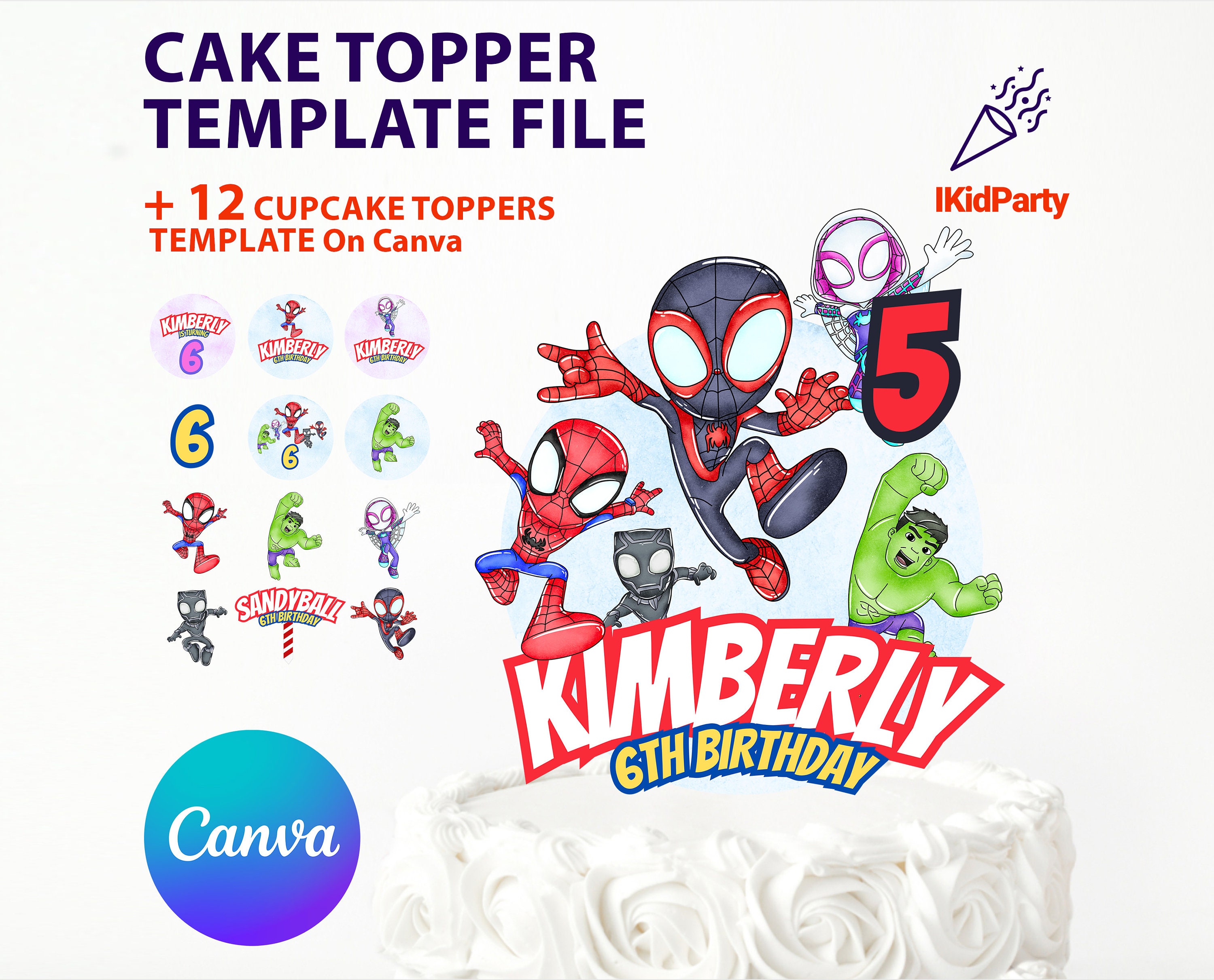 Printable Spin Spider Cake Topper Spidey and His Amazing Friends ...