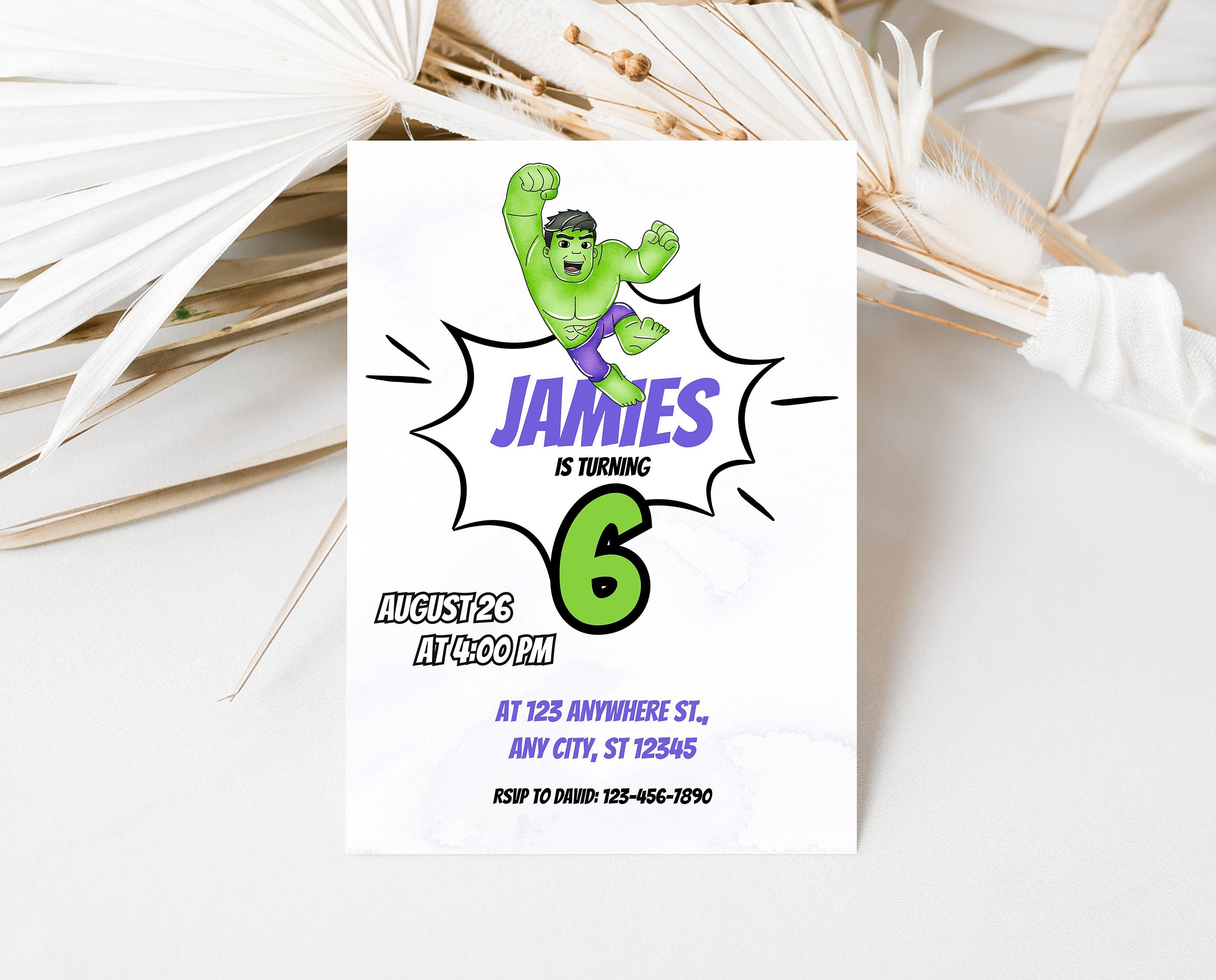Hulk Birthday Invitation With Free Hulk Thank You Tags & Hulk Phone ...
