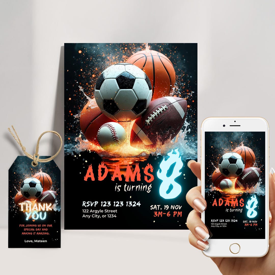 Sports Birthday Invitation Template, Sport Invitation, All Star Sports ...