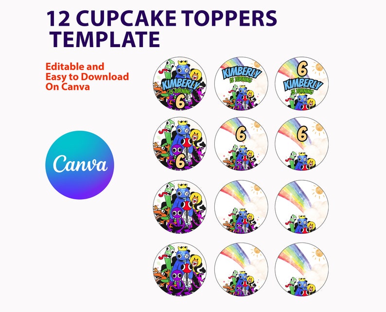 Editable Rainbow Friends Cake Topper Rainbow Friends Cupcake Topper ...