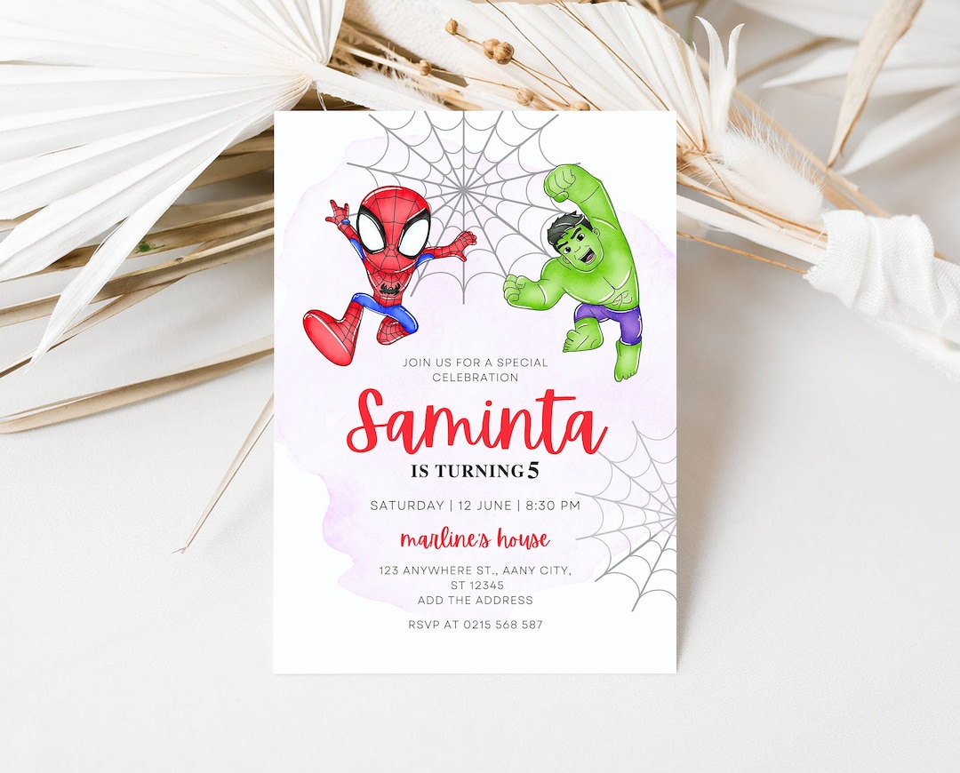 Spidey and Hulk Birthday Invitation With FREE Spidey Thank You Tags ...