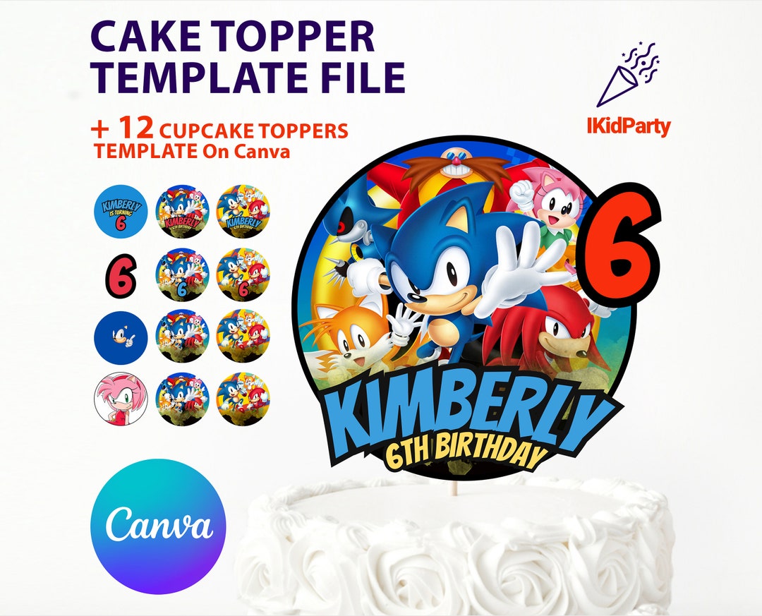 Printable Sonic Cake Topper Sonic Cupcake Topper Customizable Canva ...