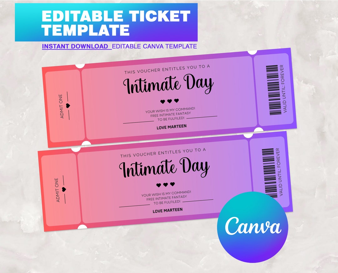 Printable Fun Valentine's Day Tickets Gifts Valentine Voucher EDITABLE ...