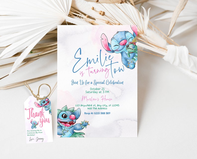 Editable Stitch Birthday Invitation Template FREE Thank You Tags ...