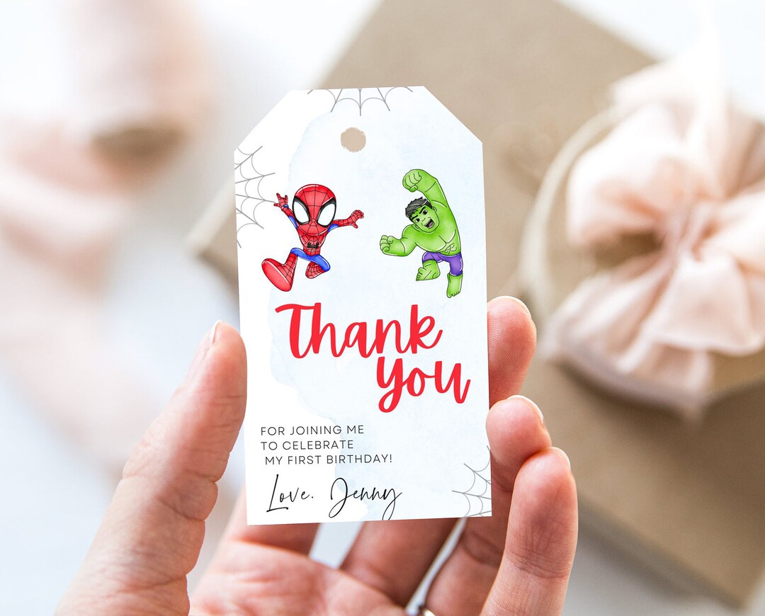 Spidey and Hulk Birthday Thank You Tags Editable on Canva - Etsy