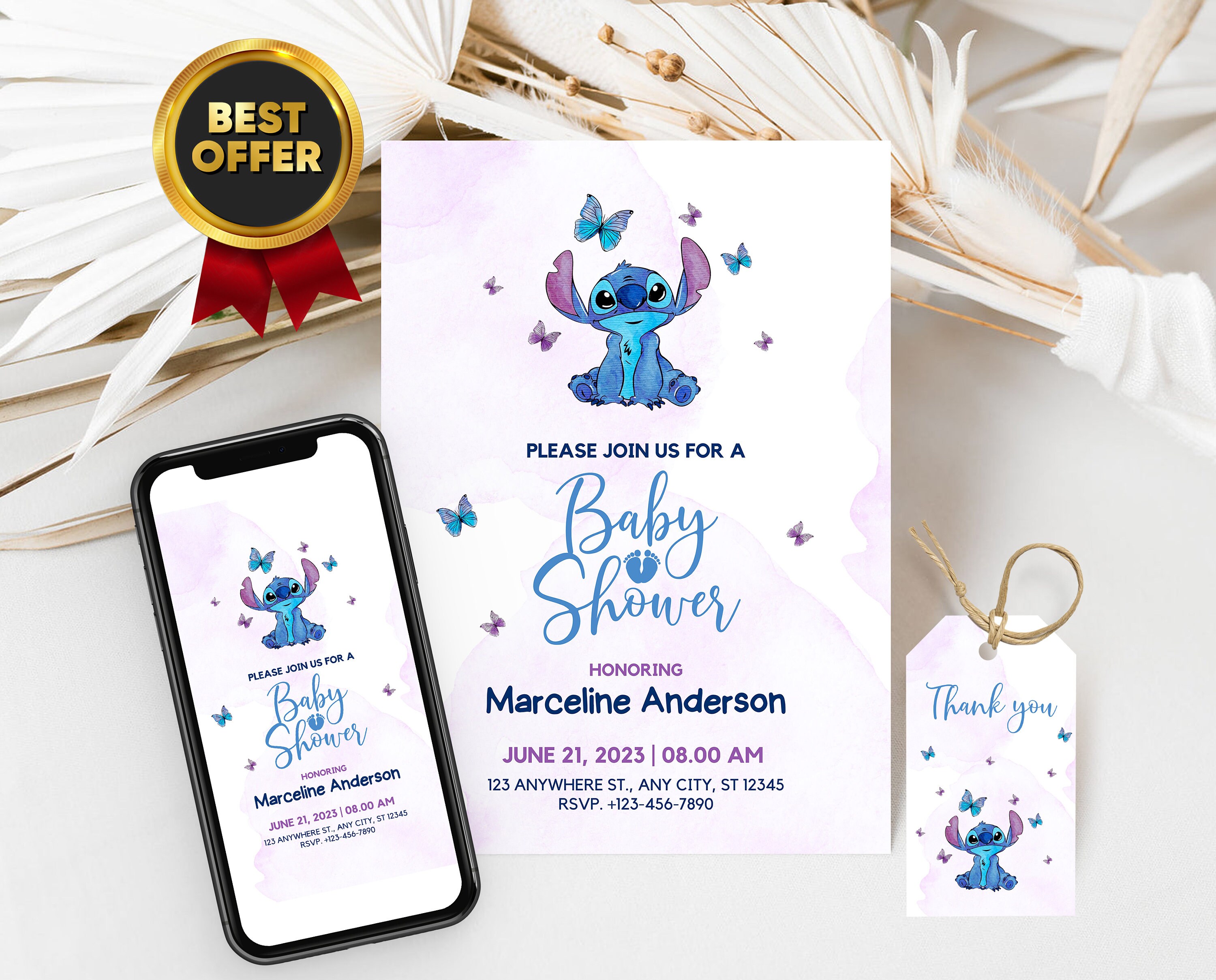 Editable Stitch Baby Shower Invitation Template & Stitch Baby Shower ...