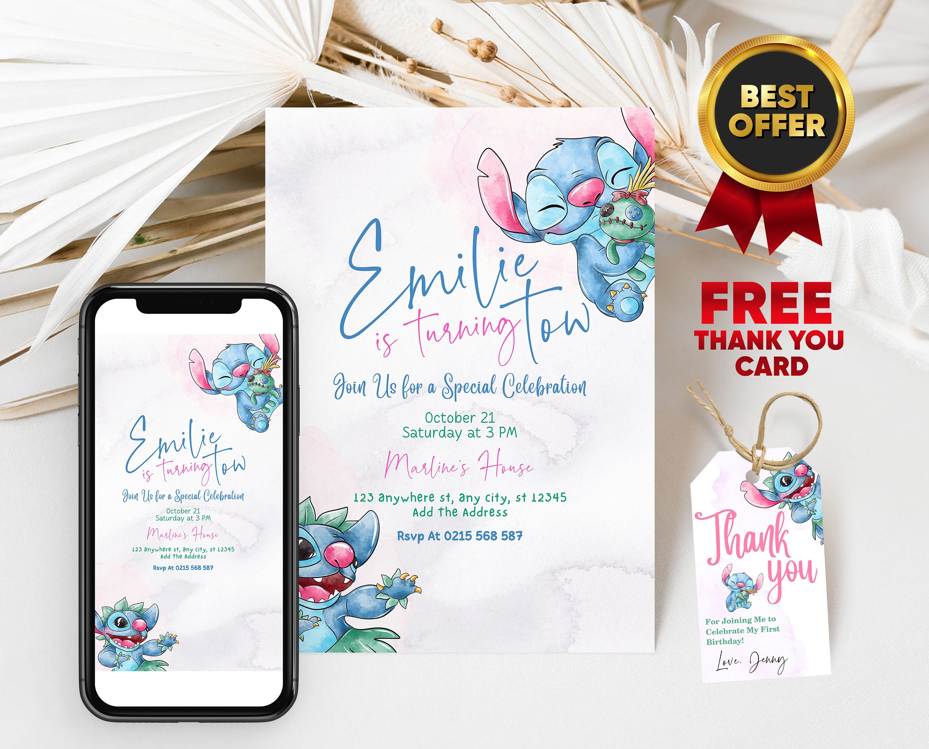 Editable Stitch Birthday Invitation Template FREE Thank You Tags ...