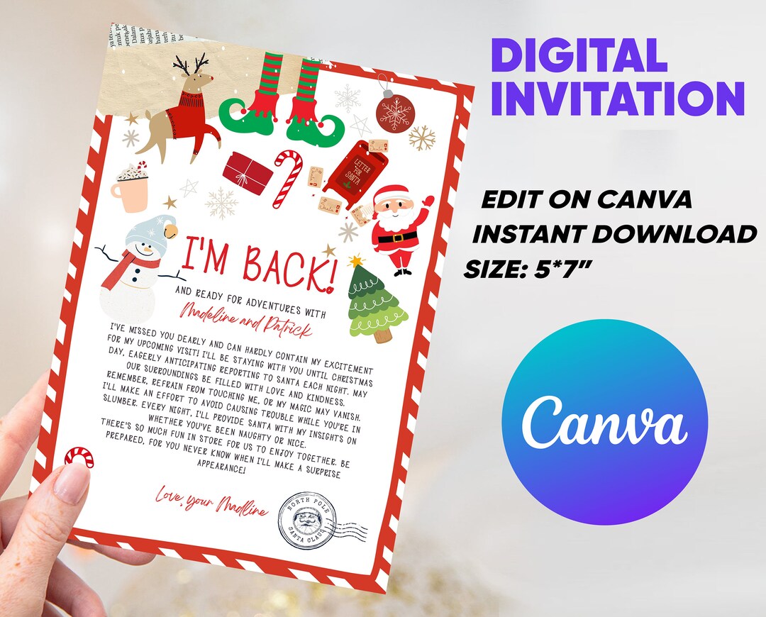 Editable Elf Arrival Letter Return Letter Christmas Elf I'm Back Elf ...
