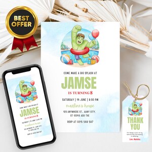 Hulk Birthday Invitation With Free Hulk Thank You Tags & Hulk Phone ...